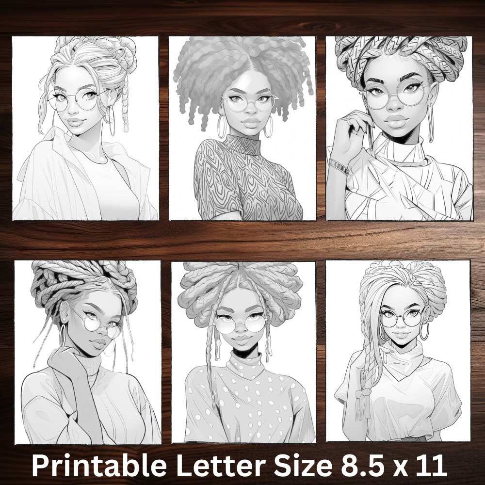 25 Beautiful Black Women Coloring Book V3 African American Grayscale ...