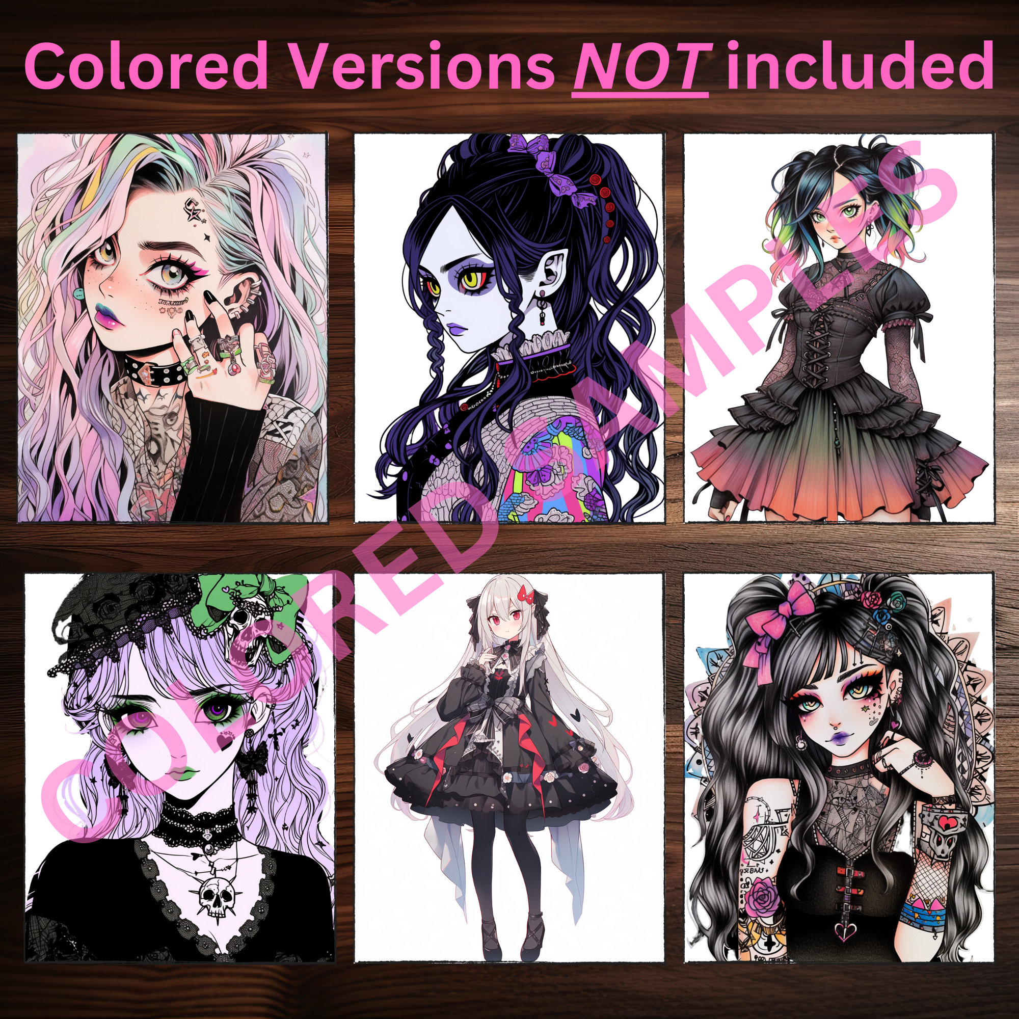 Halloween Coloring Book Goth Girls Instant Download Grayscale Coloring ...