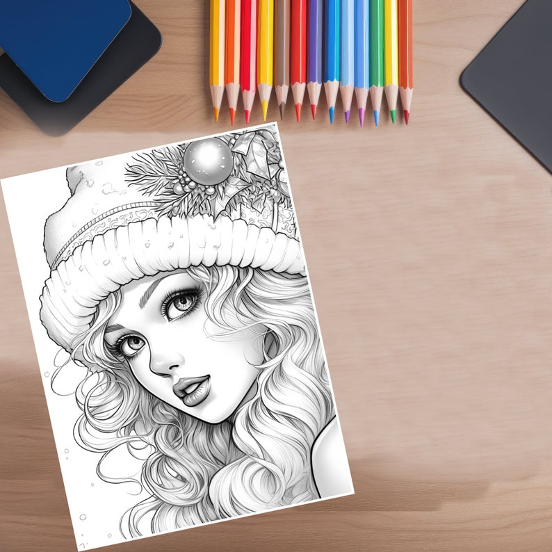 40 Christmas Pinup Coloring Book Instant Download Grayscale Coloring ...