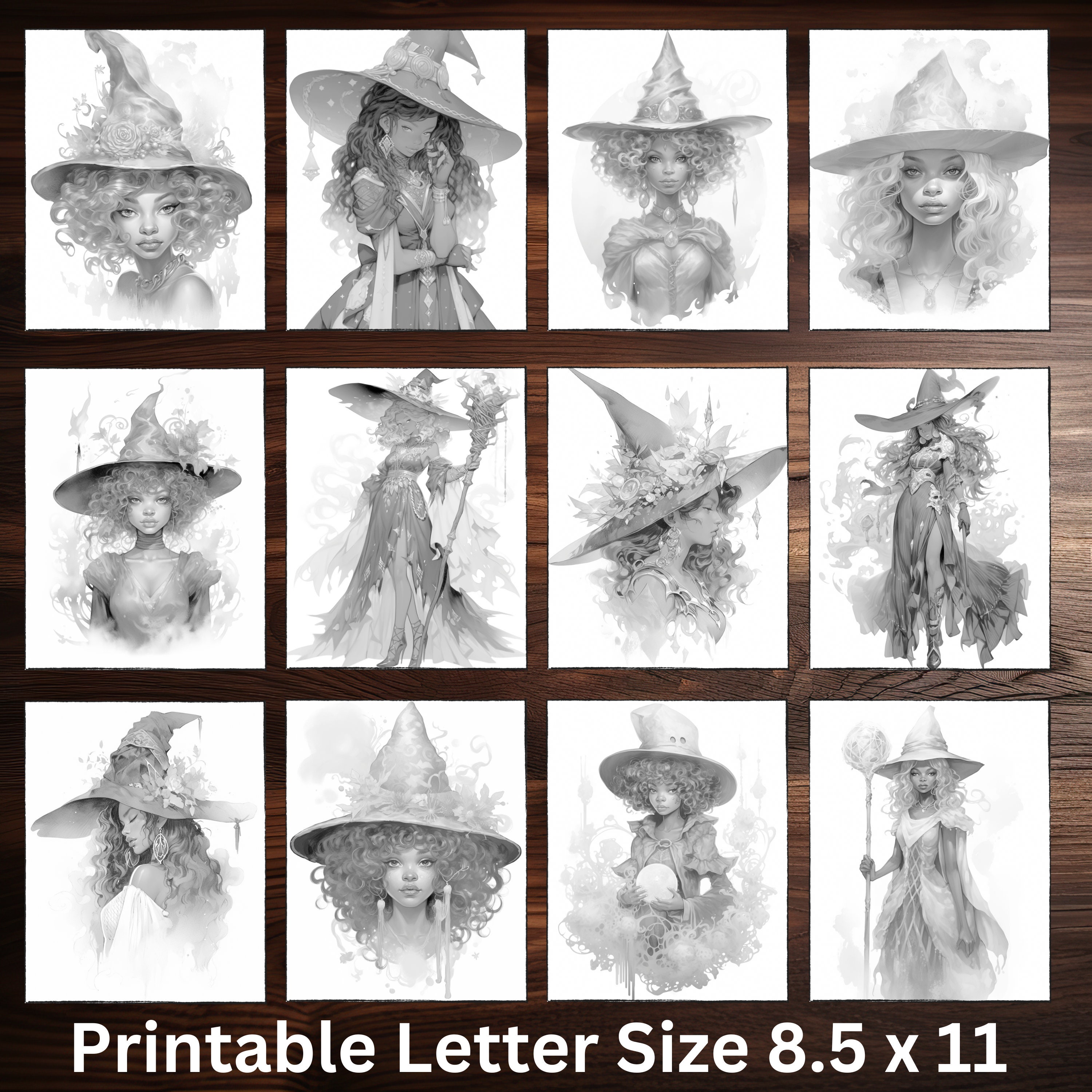 40 Radiant Witches Coloring Book V1 Printable Pdf Grayscale Coloring