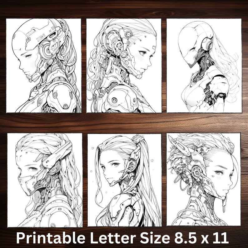 Cyborg Women Fantasy Coloring Book Art Therapy Adult Coloring Instant ...