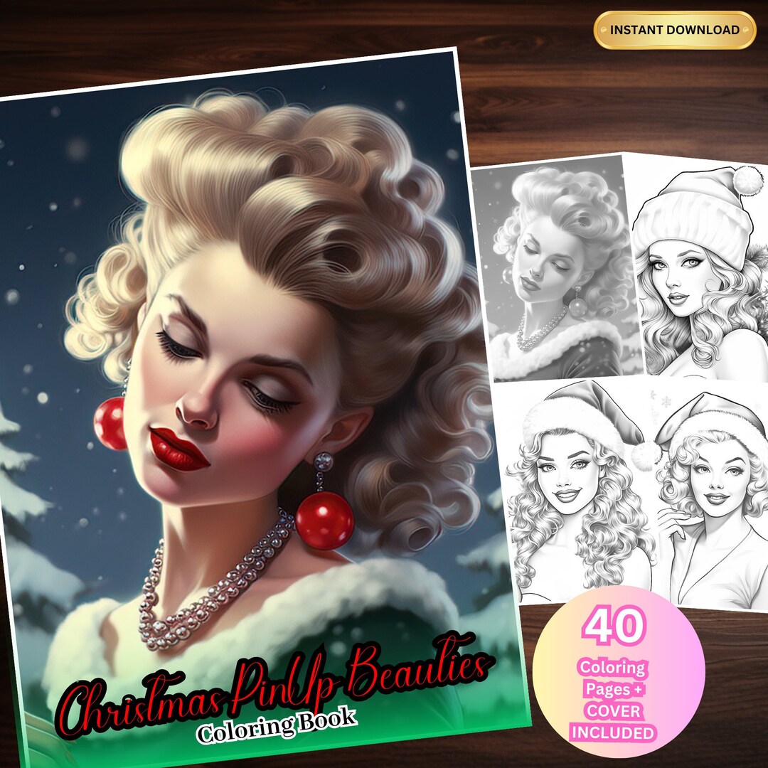 40 Christmas Pinup Coloring Book Instant Download Grayscale Coloring ...