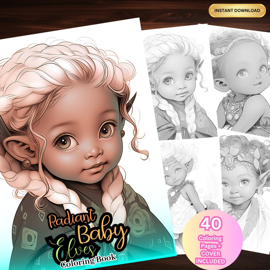 Baby Elven Art Coloring Book Fantasy Art Instant Download Grayscale ...