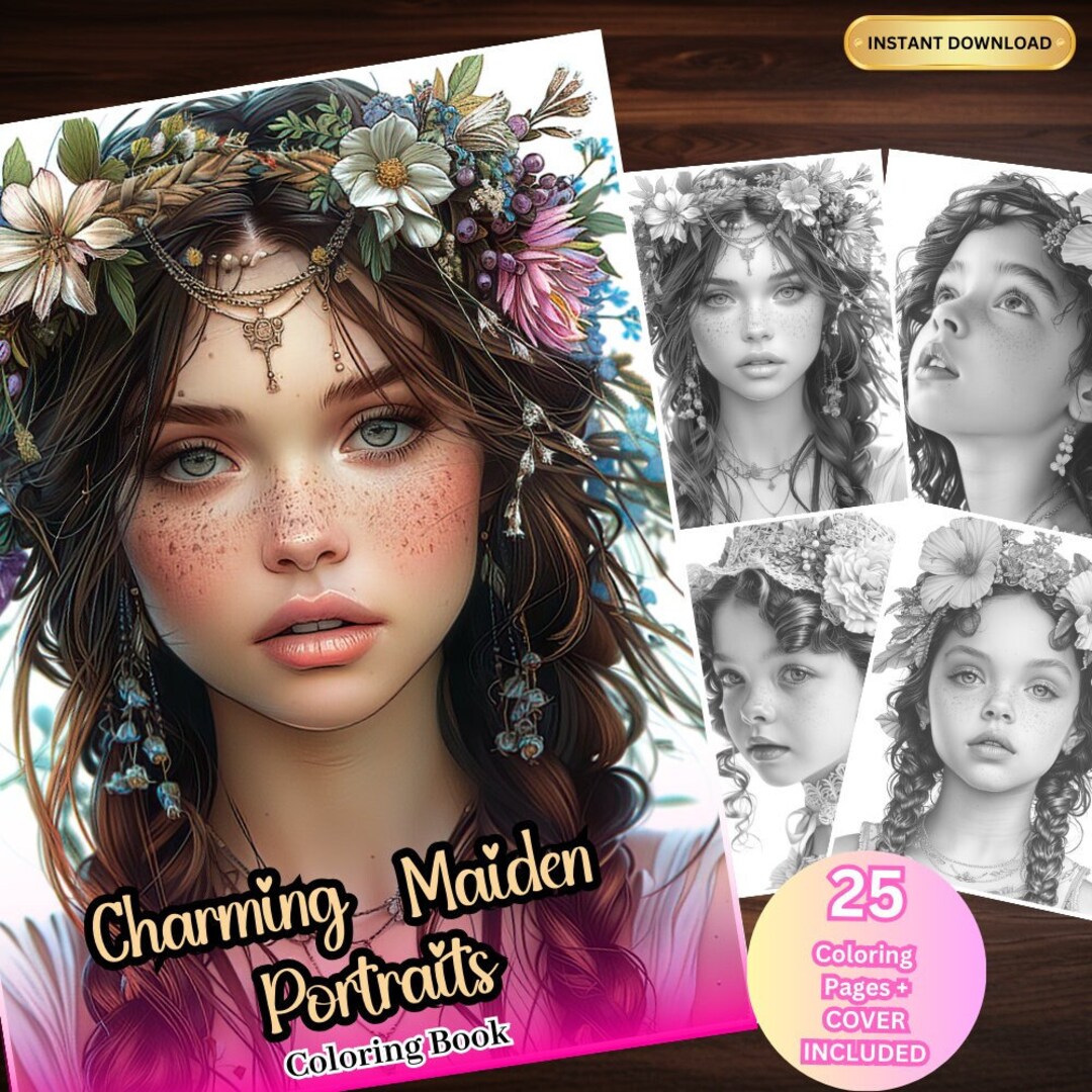 Flower Girl Coloring Fantasy Art Coloring Book Instant Download ...
