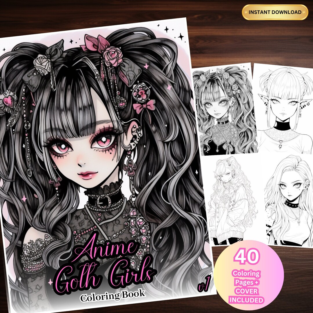Halloween Coloring Book Goth Girls Instant Download Grayscale Coloring ...