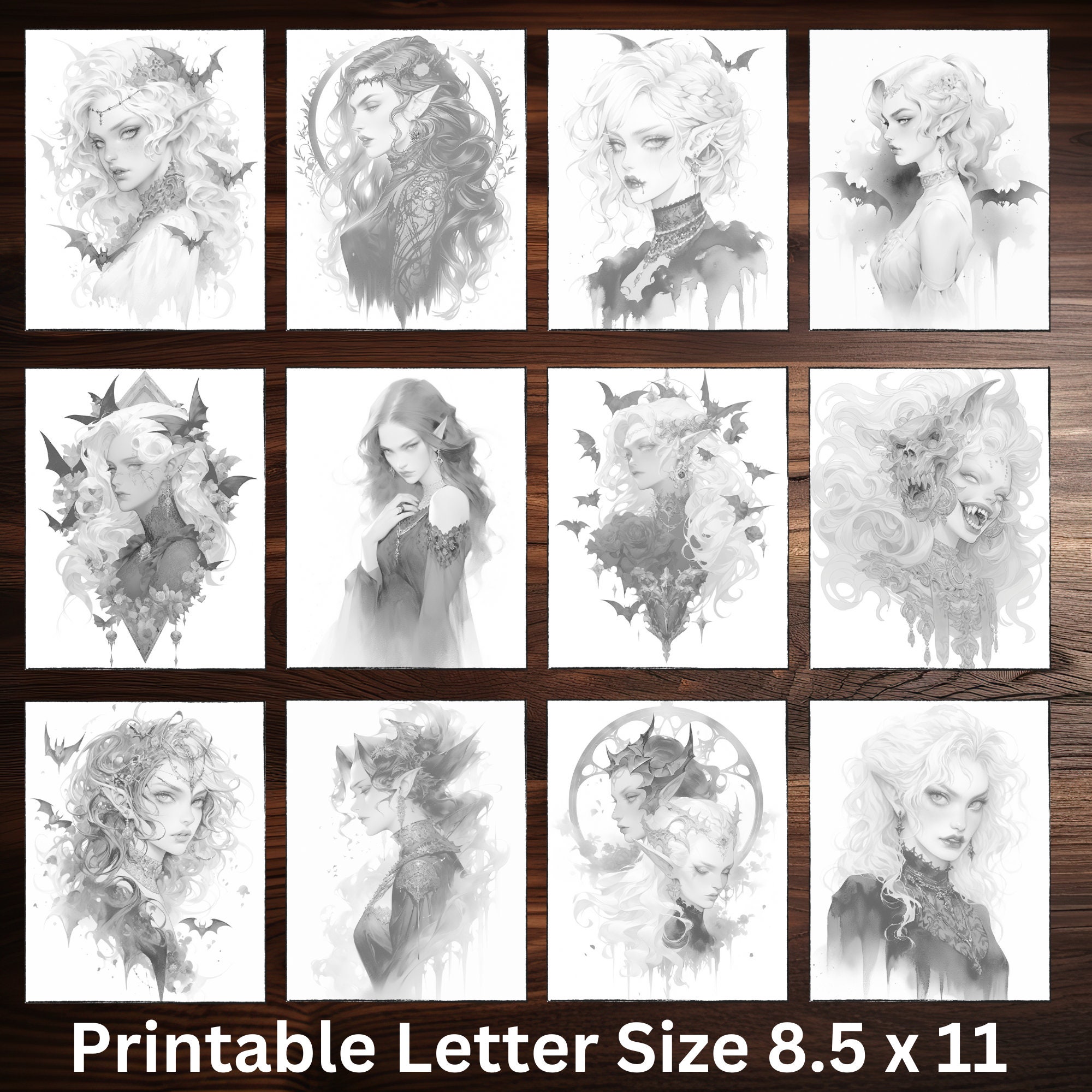 40 Halloween Vampires Coloring Book Printable PDF Grayscale Coloring ...