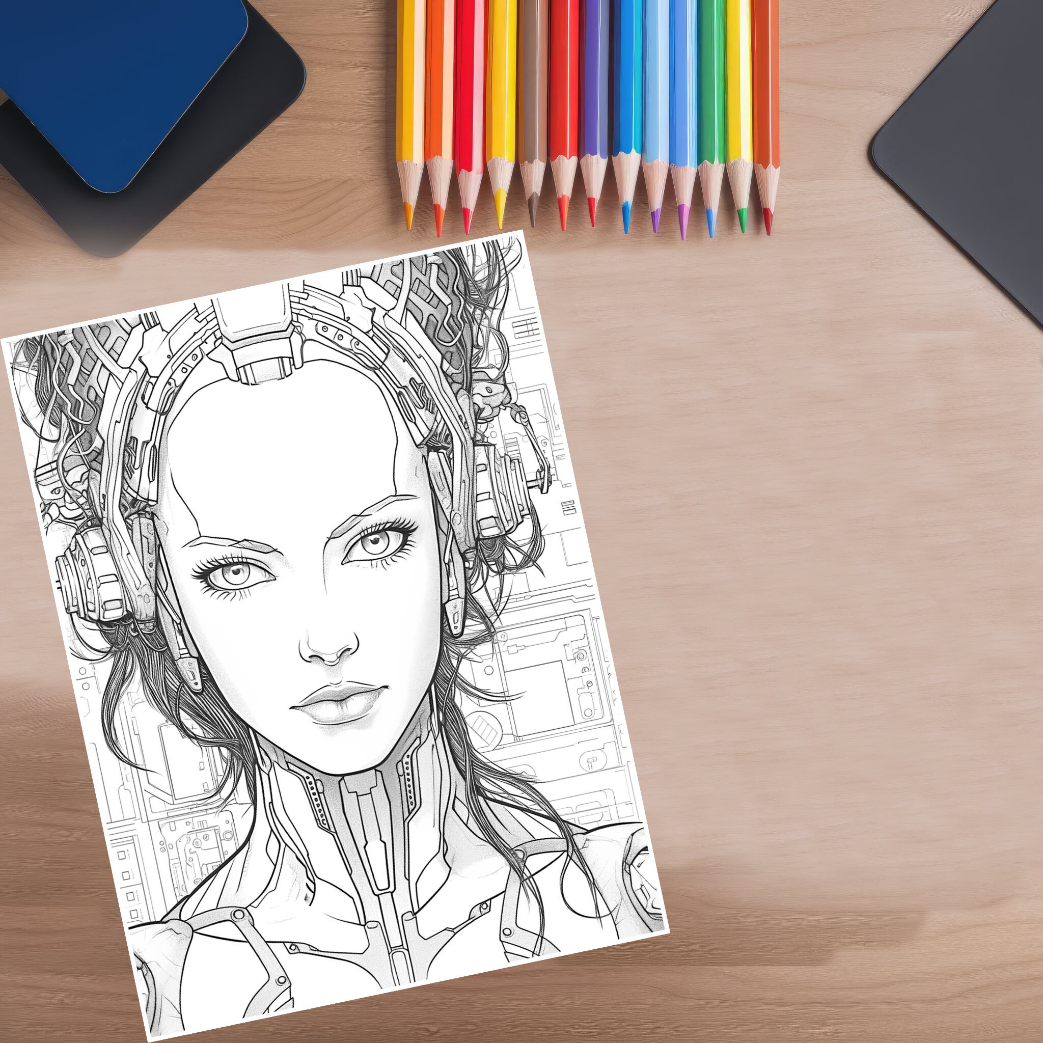 Cyber Women Coloring Book Scifi Instant Download Grayscale Coloring ...