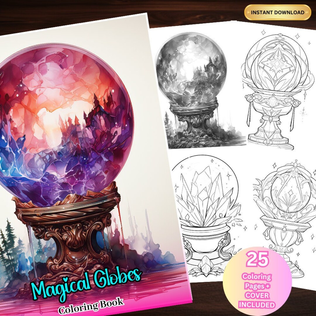 Crystal Ball Fantasy Art Therapy Globe Coloring Adult Coloring Book ...