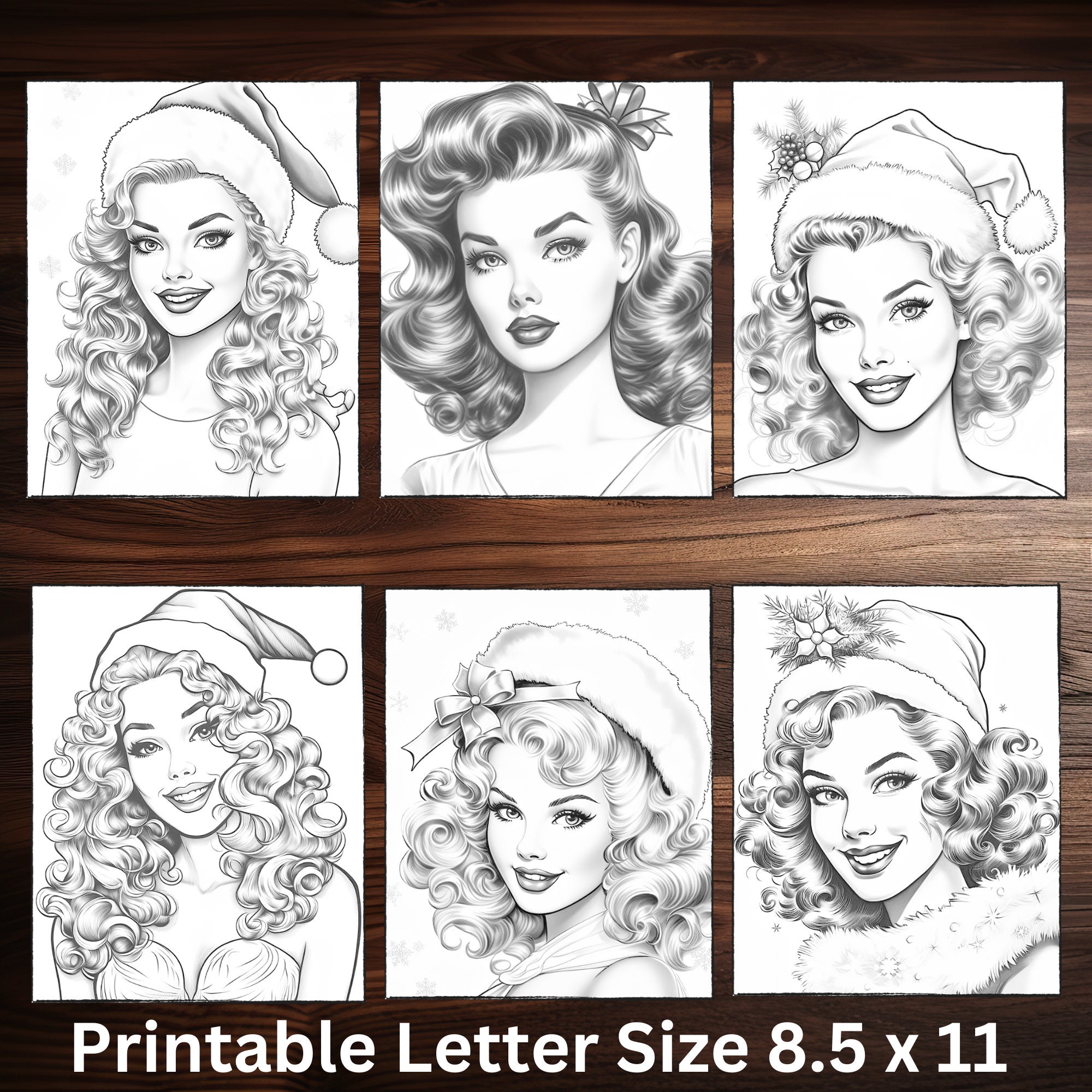 40 Christmas Pinup Coloring Book Instant Download Grayscale Coloring ...