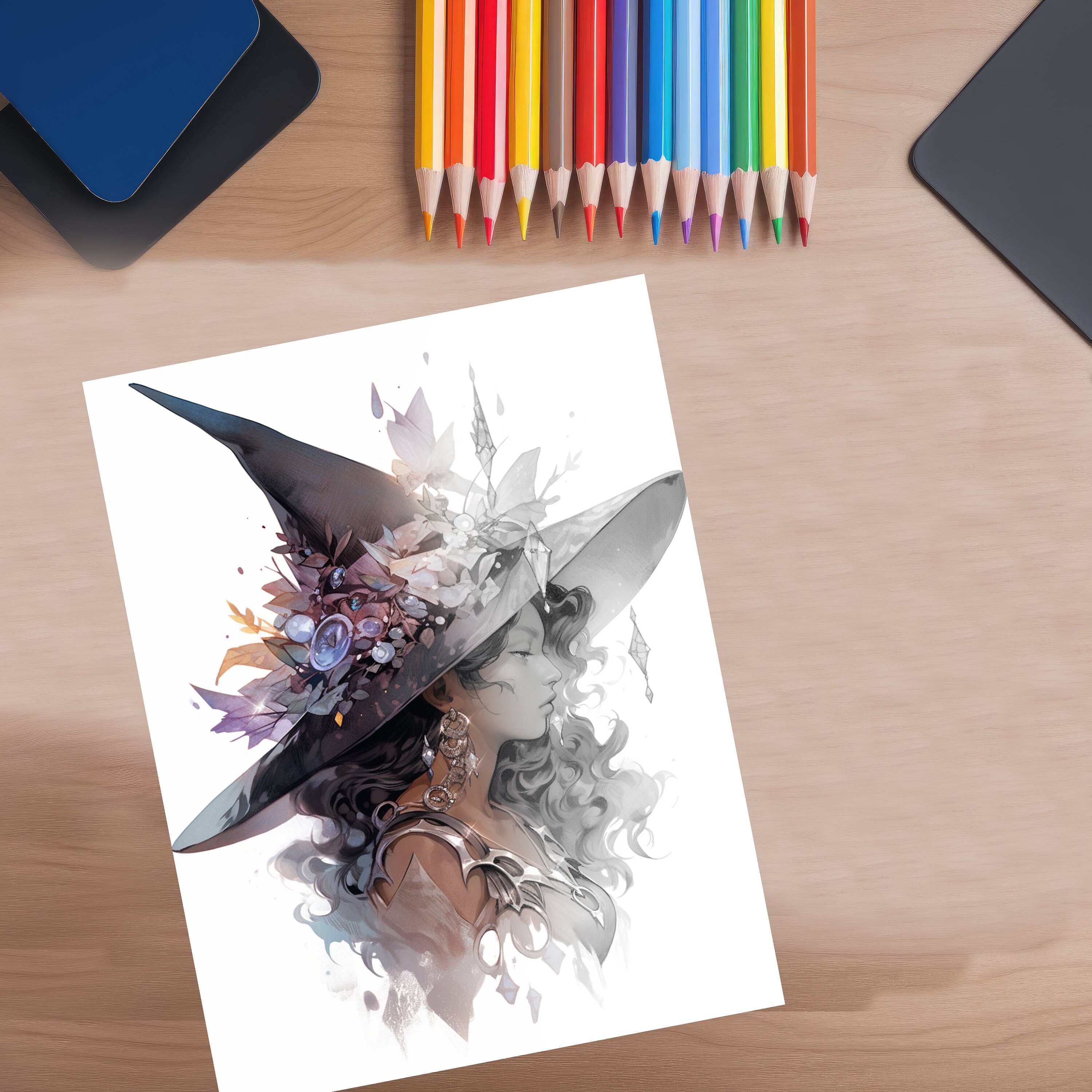 40 Radiant Witches Coloring Book V1 Printable Pdf Grayscale Coloring