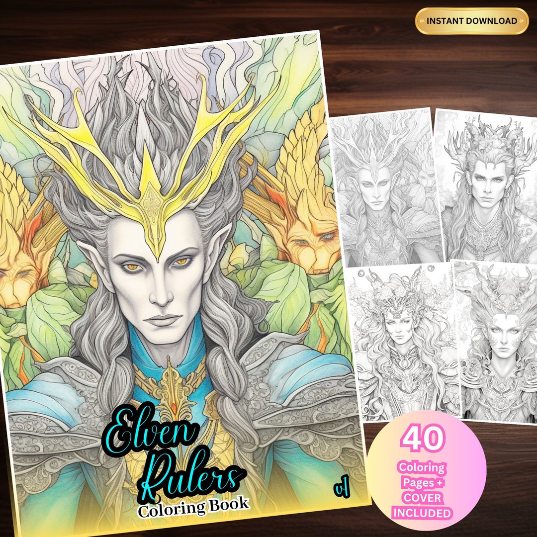 Male Elf Coloring Book Elven Art Instant Download Grayscale Coloring ...
