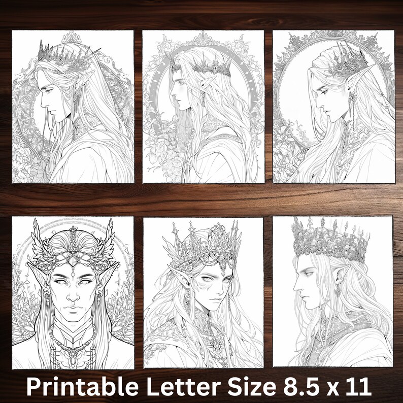 Elven Coloring Book Fantasy Art Therapy Instant Download Grayscale ...