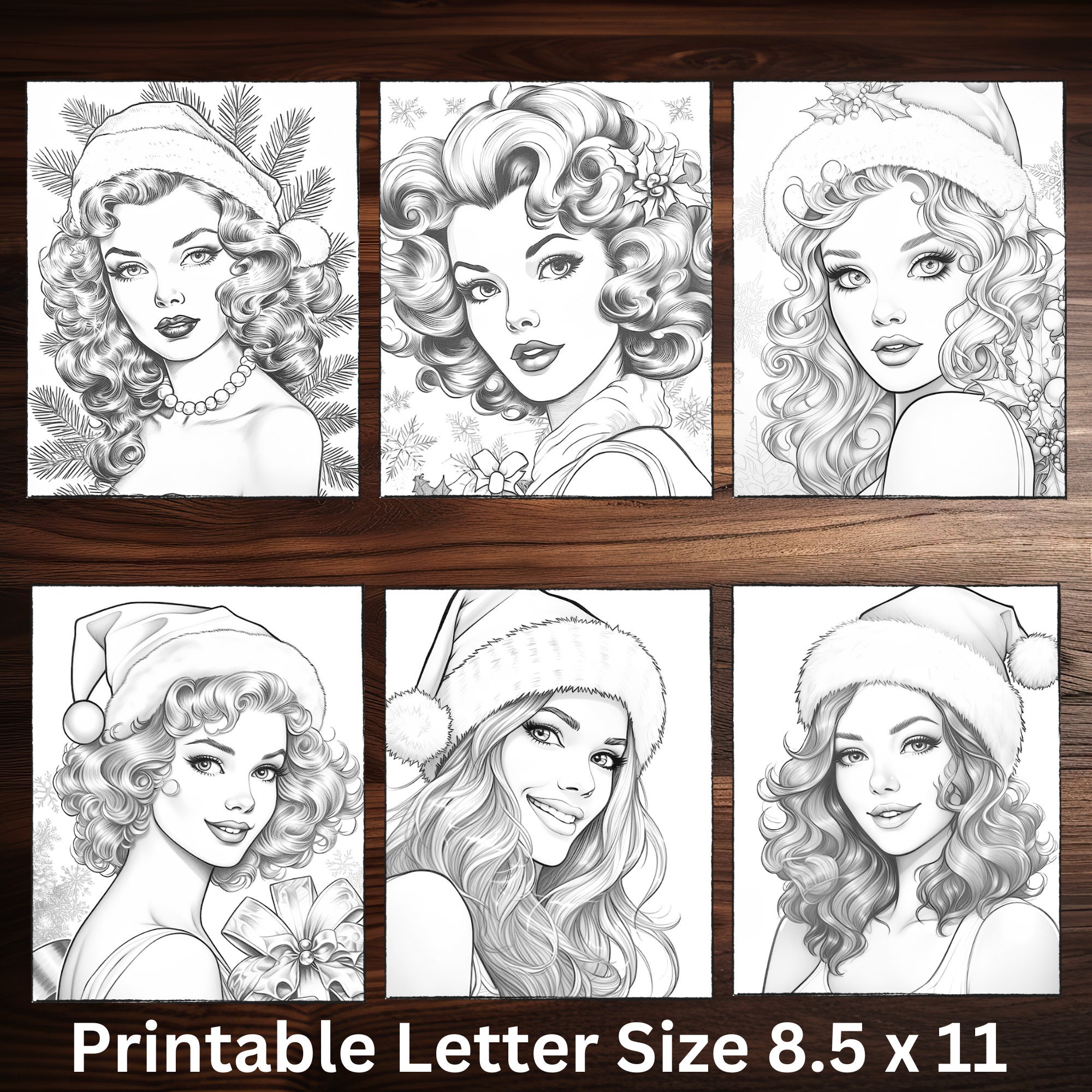 40 Christmas Pinup Coloring Book Instant Download Grayscale Coloring ...