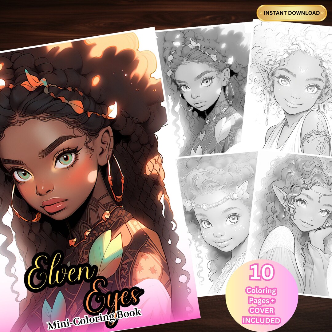 Elven Art Eyes Coloring Book Instant Download Grayscale Coloring Pages ...