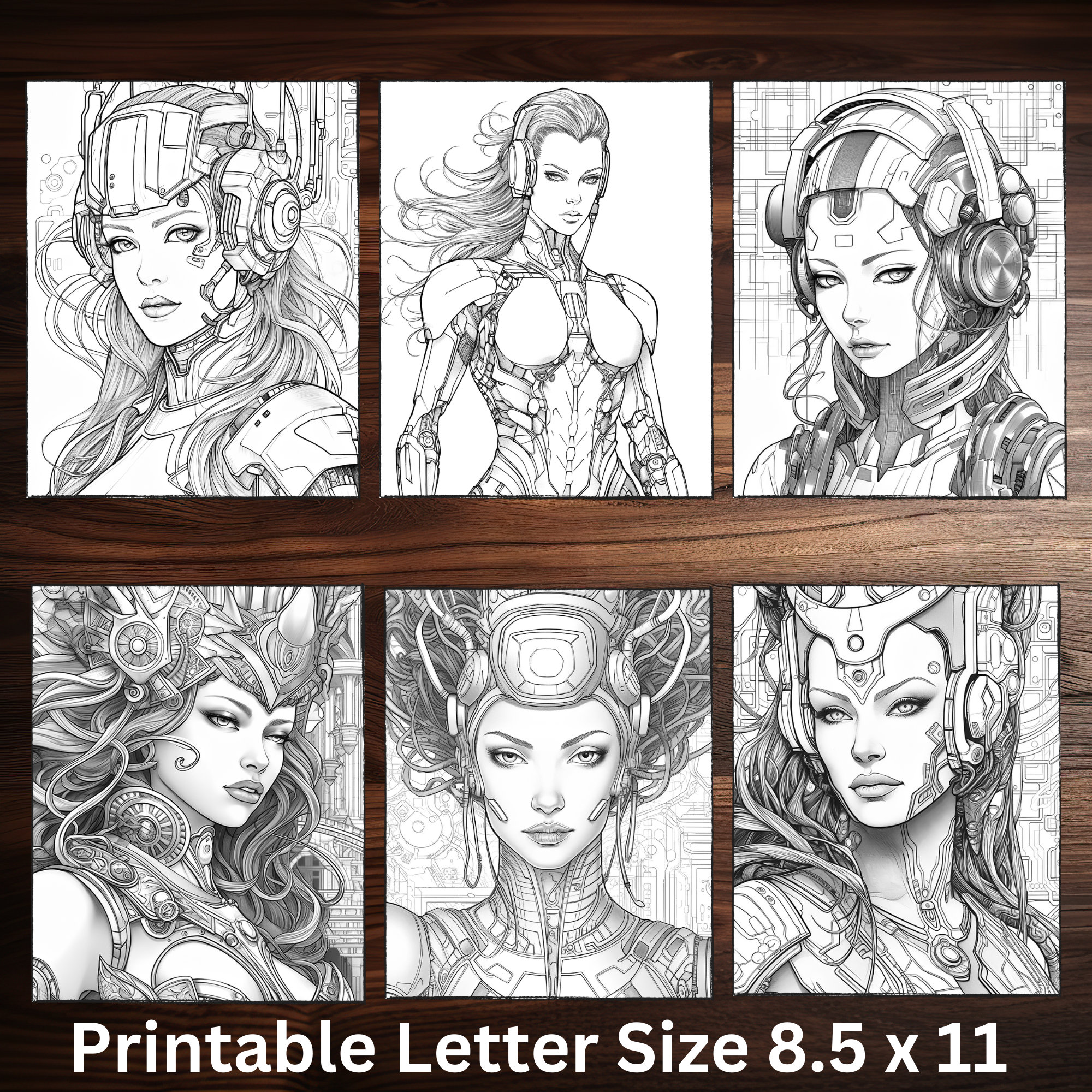 Cyber Women Coloring Book Scifi Instant Download Grayscale Coloring ...