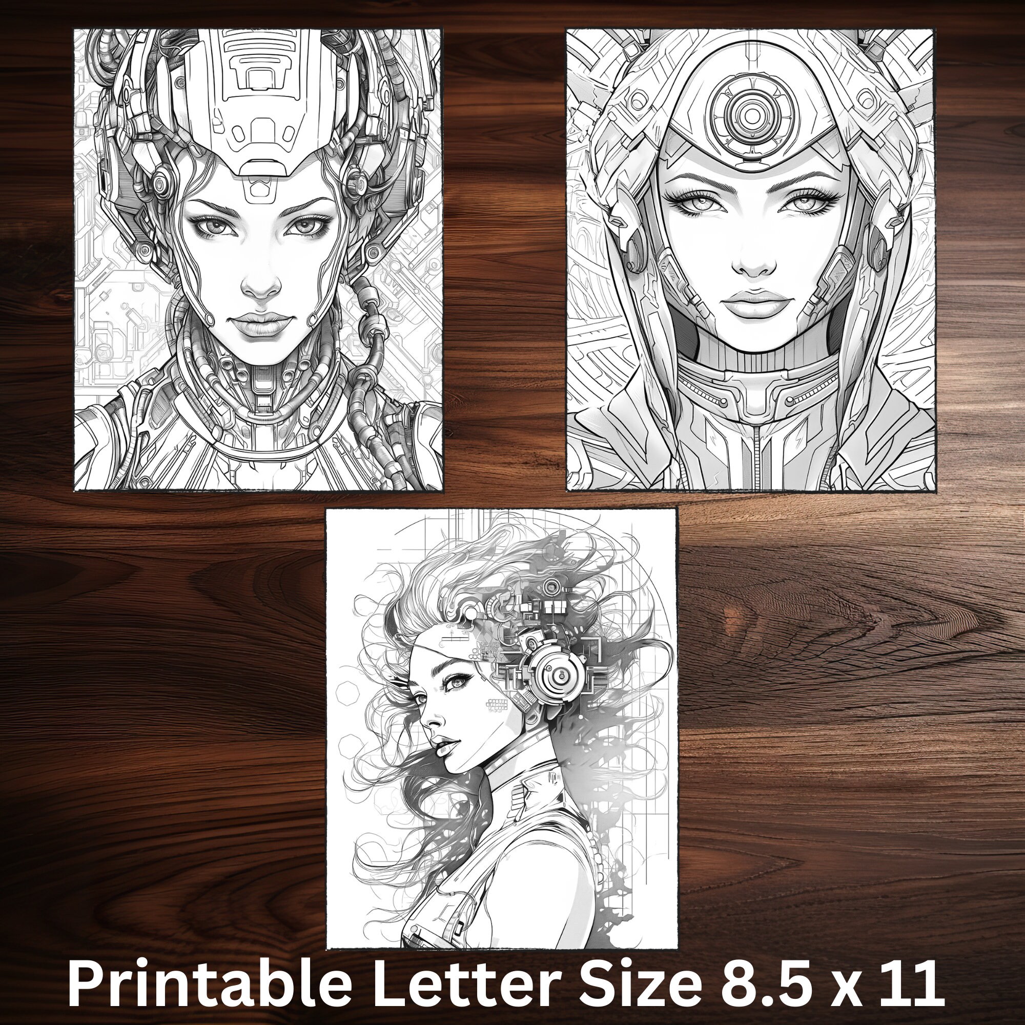 Cyber Women Coloring Book Scifi Instant Download Grayscale Coloring ...
