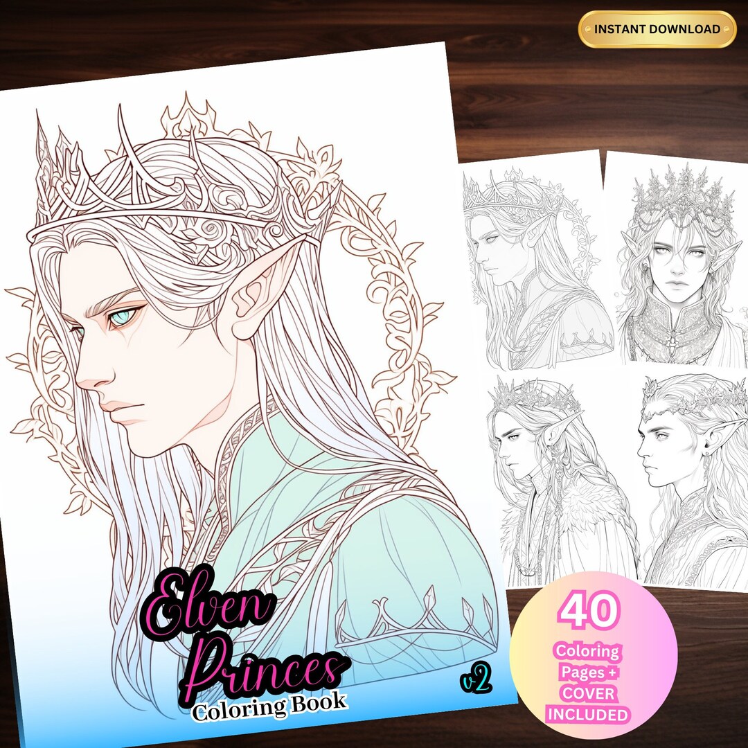 Elven Art Coloring Book Fantasy Art V2 Instant Download Grayscale ...