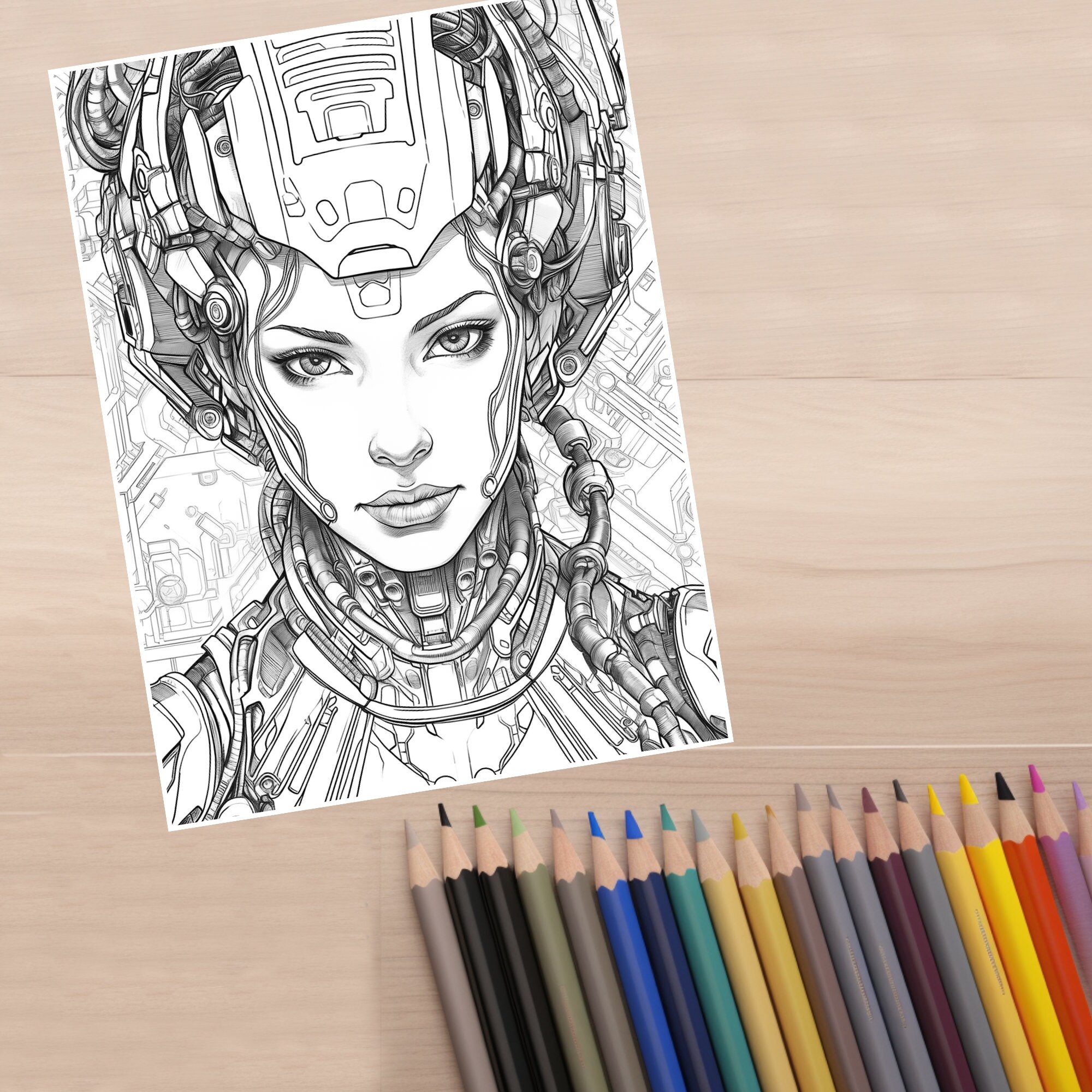 Cyber Women Coloring Book Scifi Instant Download Grayscale Coloring ...