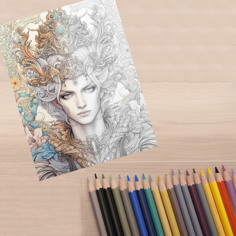 Male Elf Coloring Book Elven Art Instant Download Grayscale Coloring ...