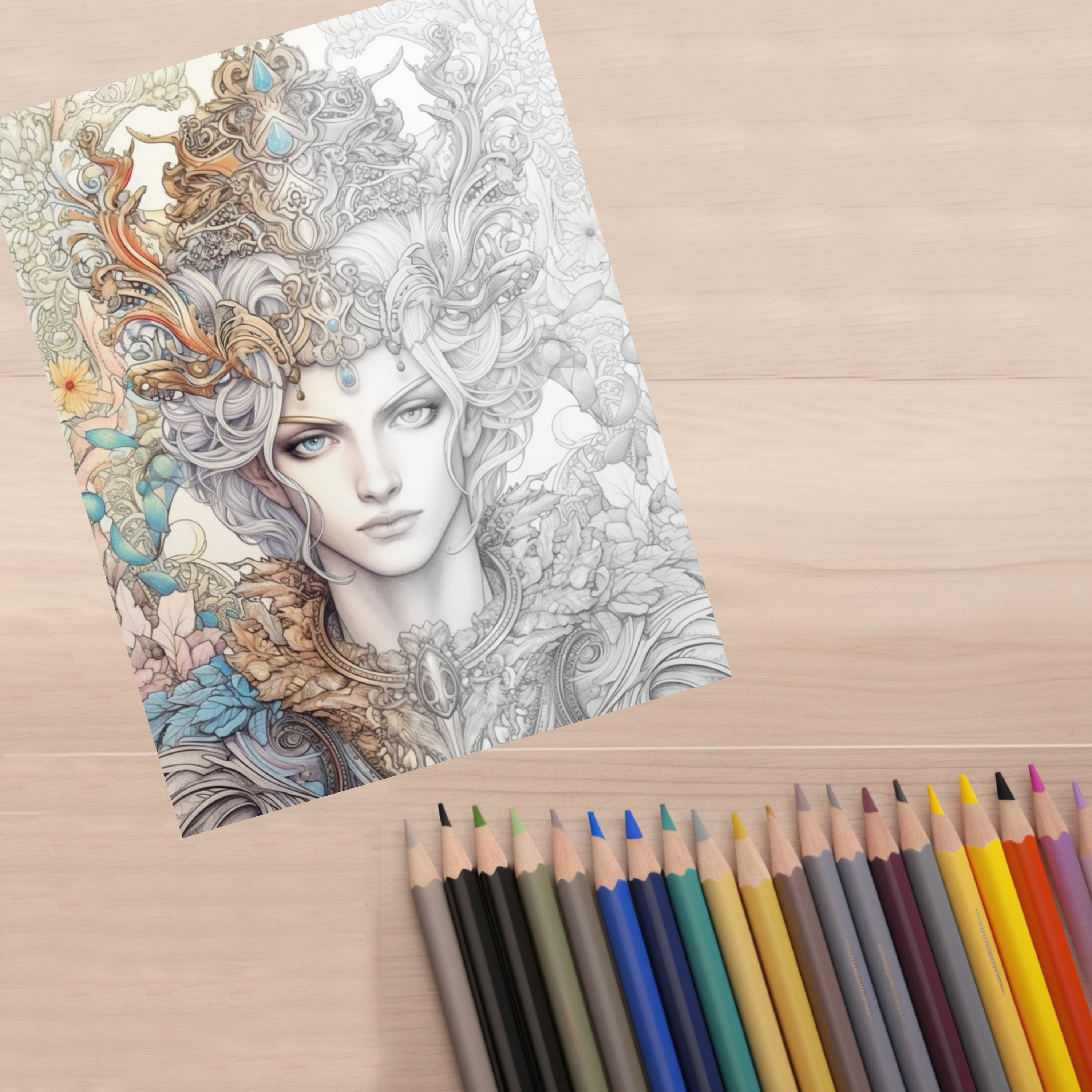 Male Elf Coloring Book Elven Art Instant Download Grayscale Coloring ...