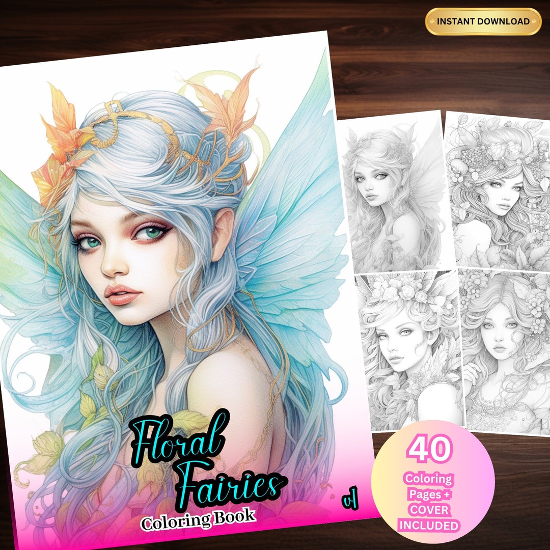 Fairy Coloring Book Fantasy Art Therapy Instant Download Grayscale ...