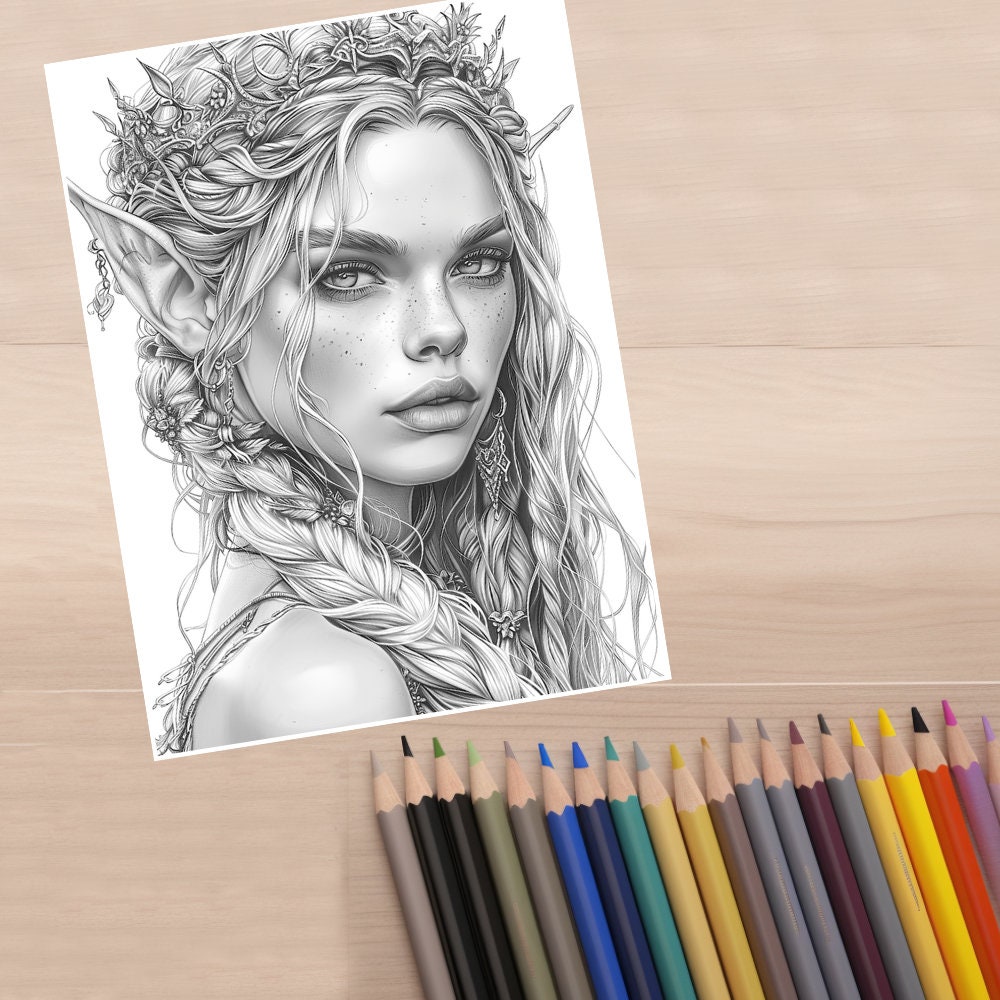 Fairy Coloring Book Fantasy Art Instant Download Grayscale Coloring ...