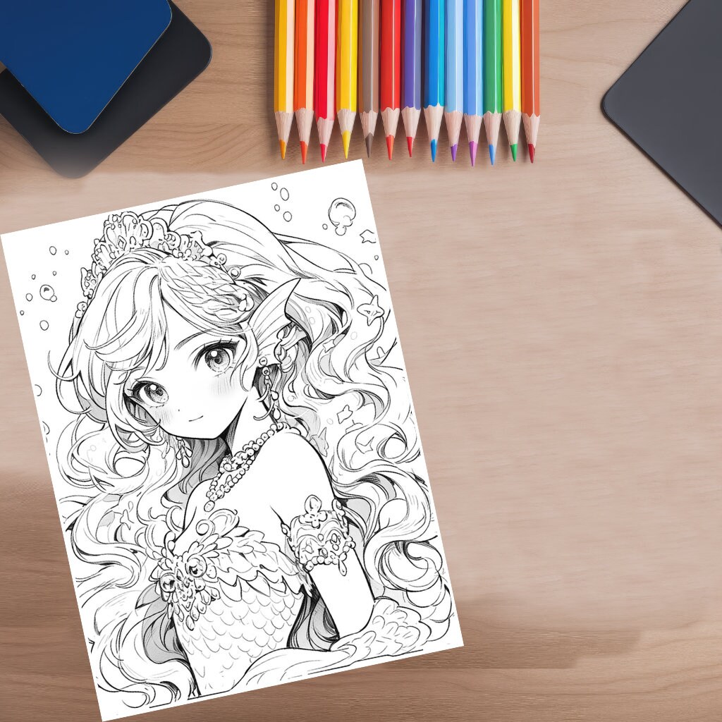 Mermaid Coloring Book Under the Sea Fantasy Art Printable PDF Grayscale ...