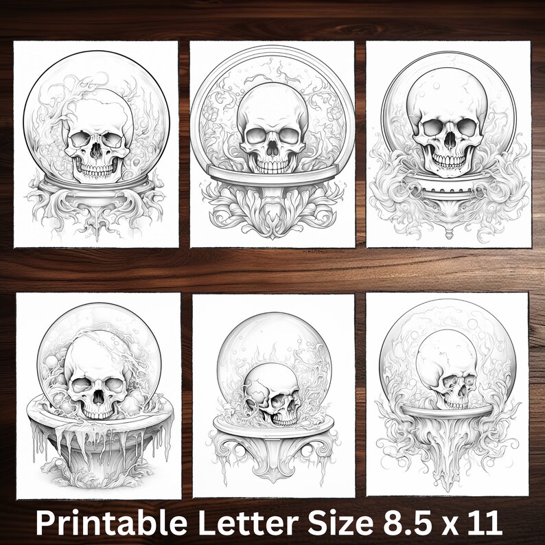 Skull Coloring Halloween Coloring Book Printable PDF Grayscale Pages ...