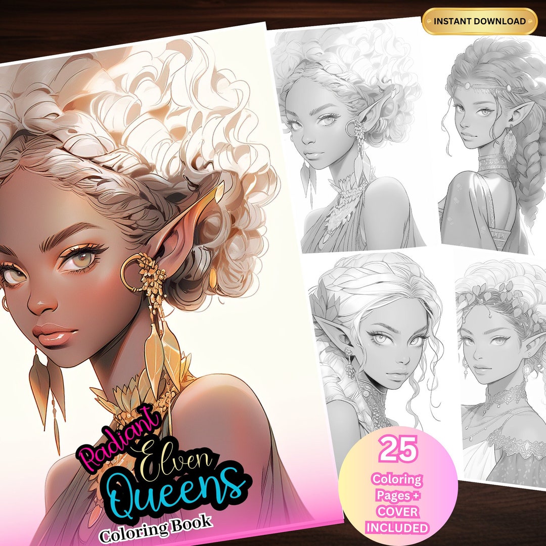 25 Radiant Queens Coloring Book Instant Download Grayscale Coloring ...