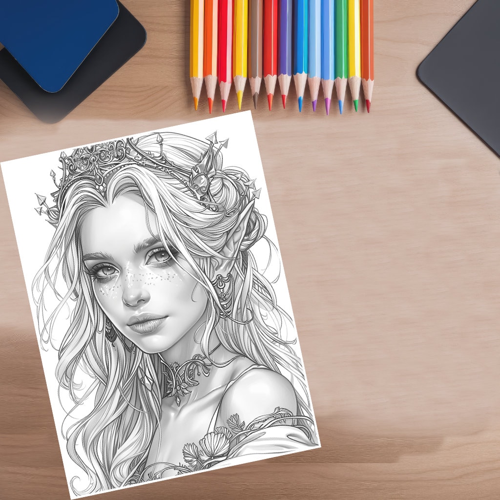 Fairy Coloring Book Fantasy Art Instant Download Grayscale Coloring ...