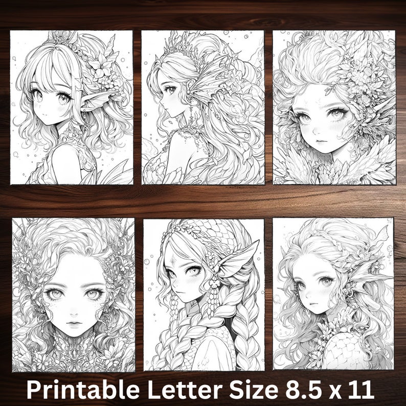 Mermaid Coloring Book Under the Sea Fantasy Art Printable PDF Grayscale ...