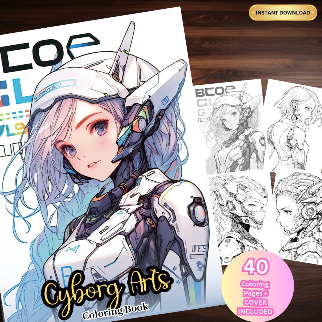 Cyborg Women Fantasy Coloring Book Art Therapy Adult Coloring Instant ...