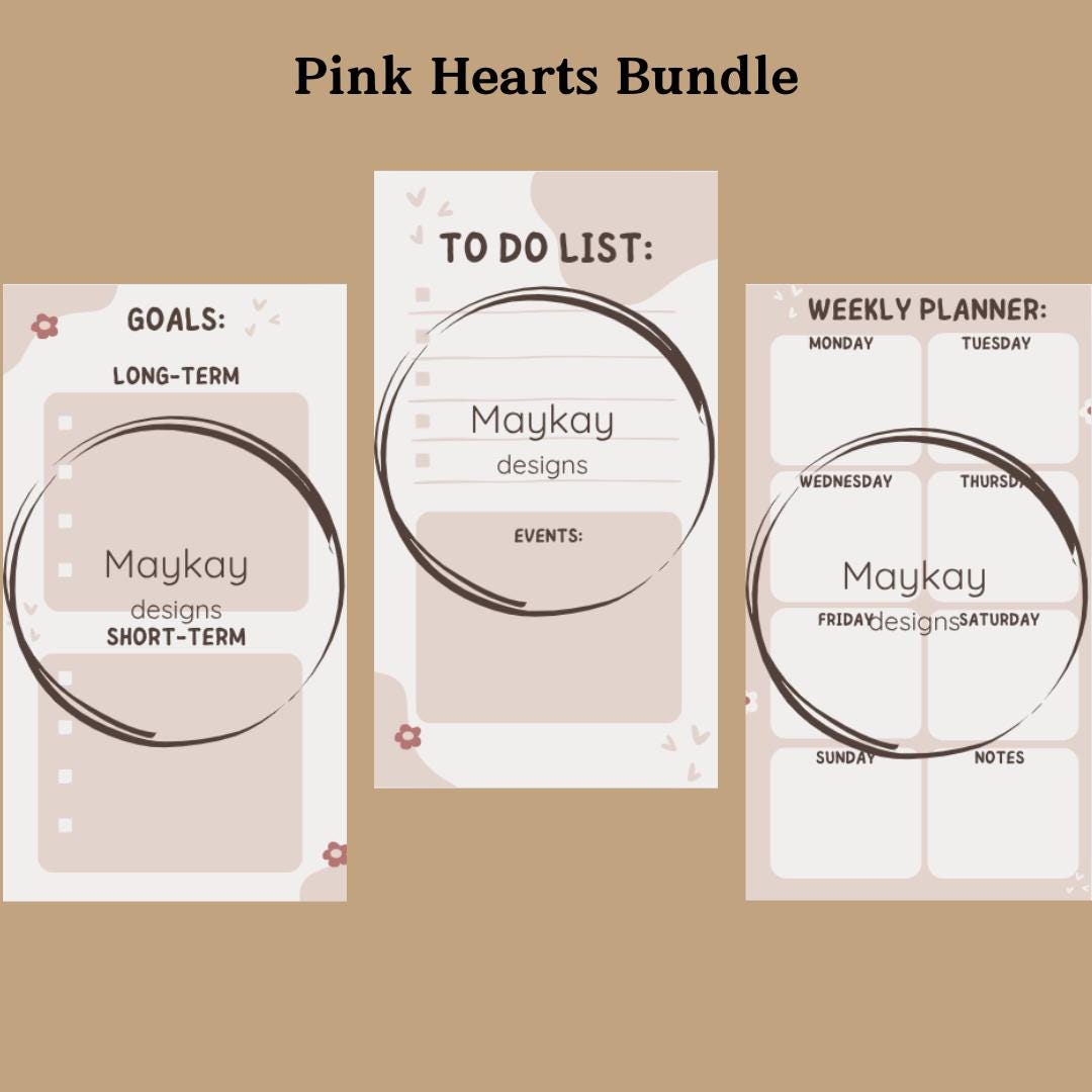 Digital/printable Pink Hearts Bundle to Do List, Weekly Planner, and ...