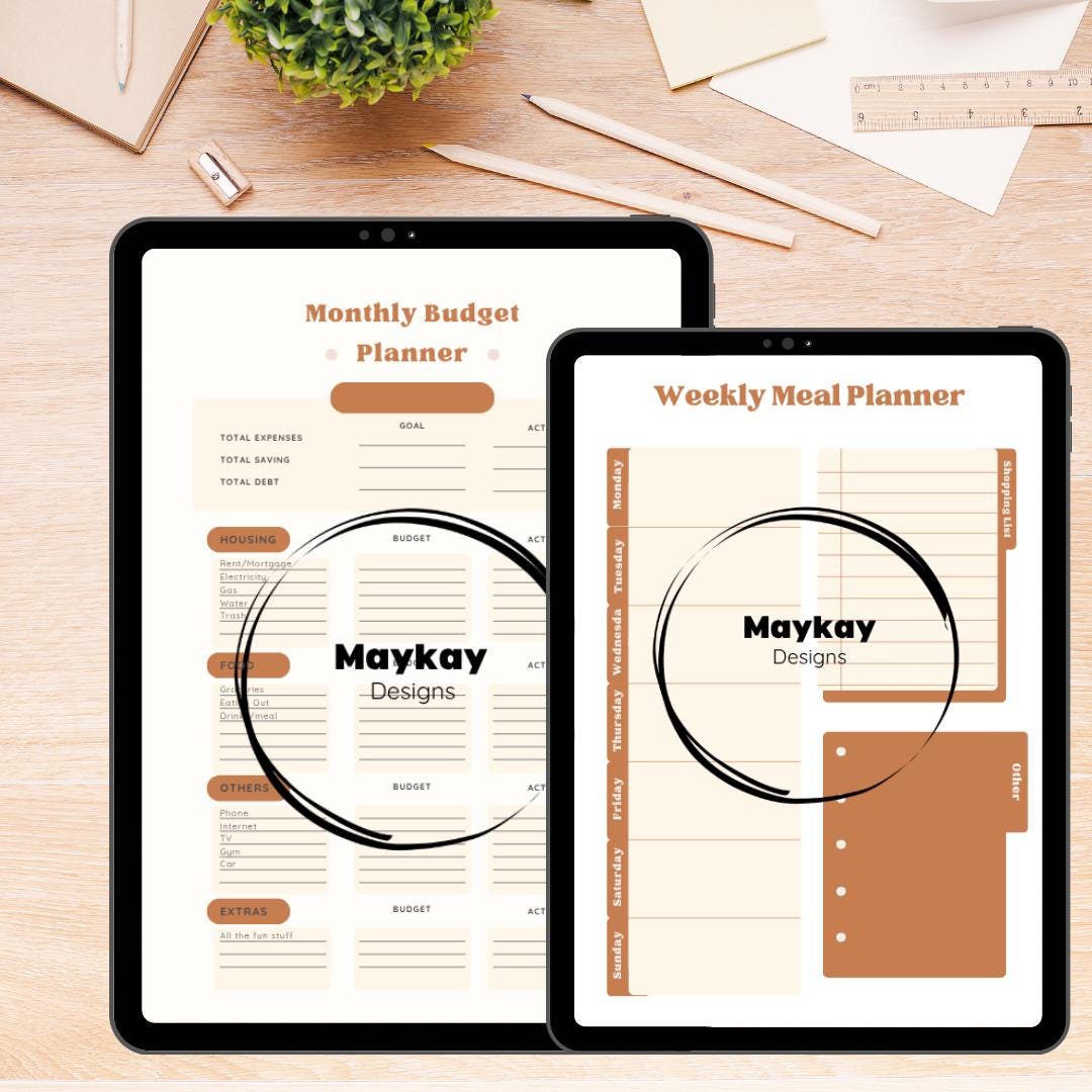 Digital/printable Weekly Meal Planner and Monthly Budget Planner Brown ...