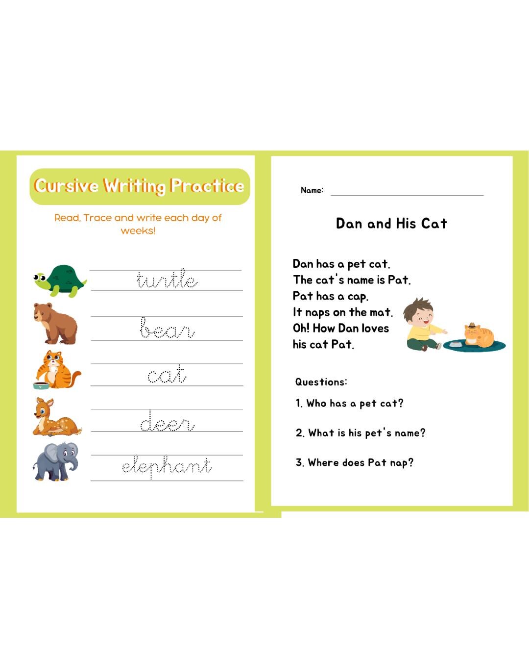 Digital/printable Kid's Learning Worksheets Cursive, Phonics, Reading ...