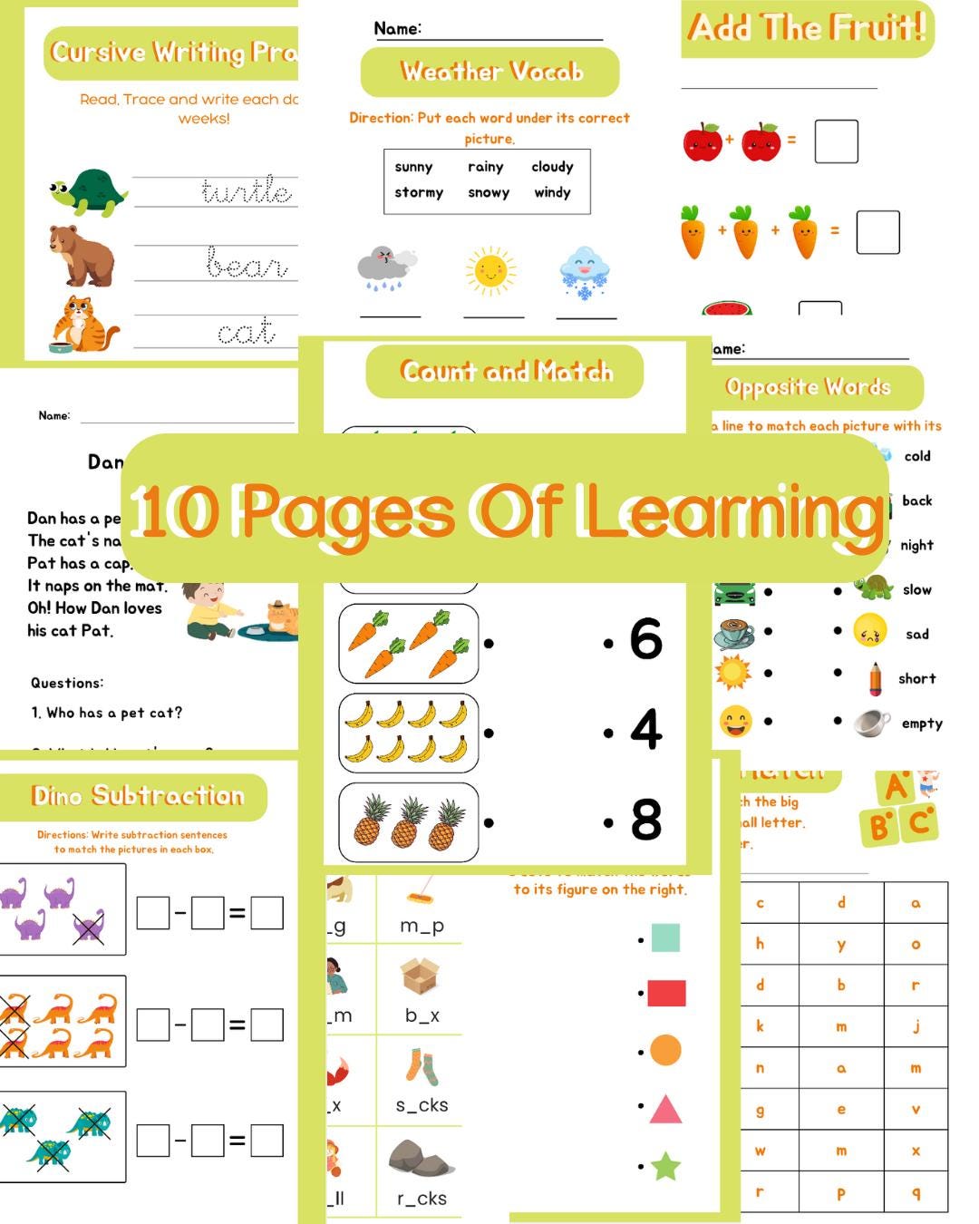 Digital/printable Kid's Learning Worksheets Cursive, Phonics, Reading ...