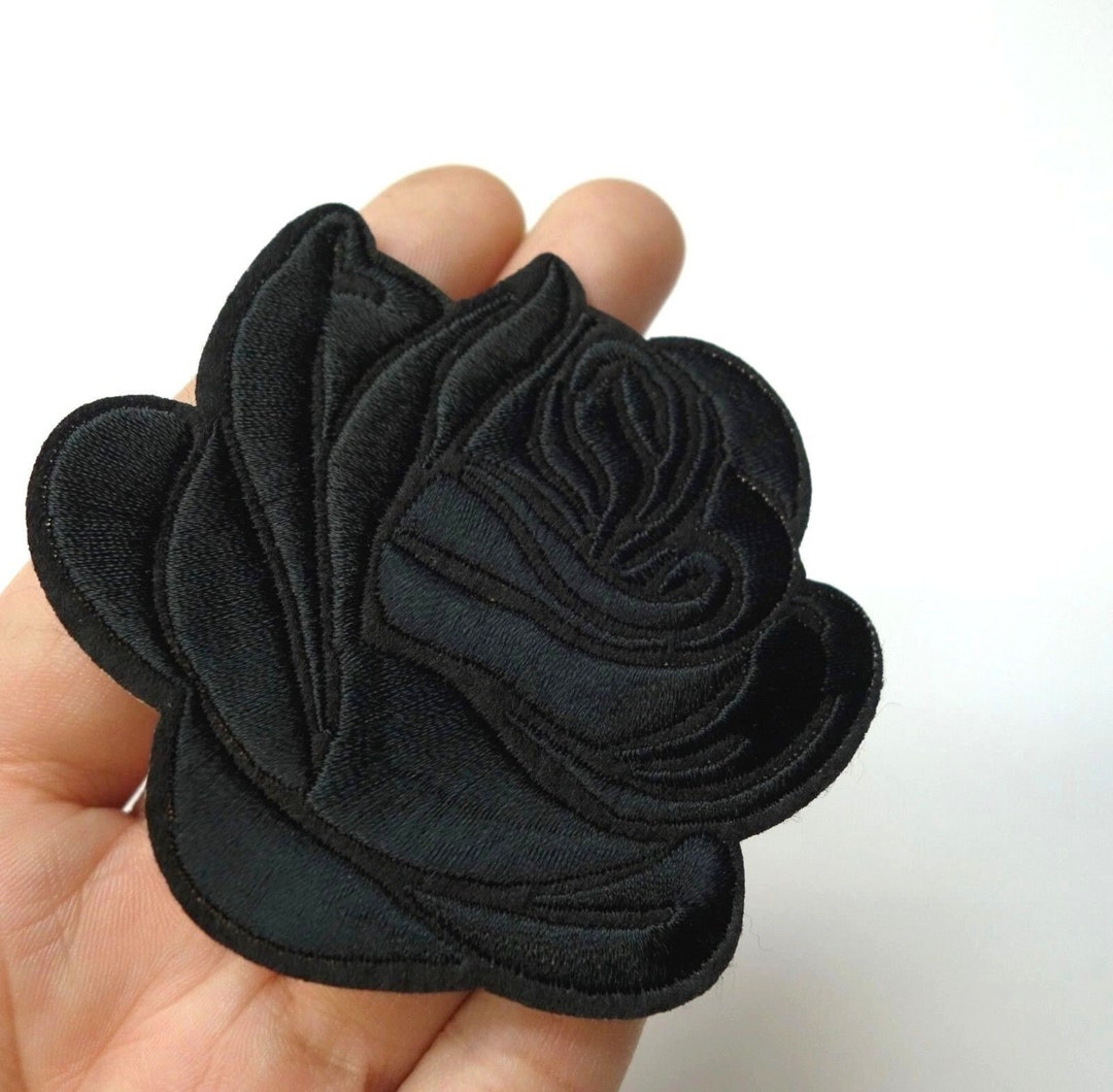Iron-on or Sew-on Embroidered Patch With Black Rose Motif - Alternative ...