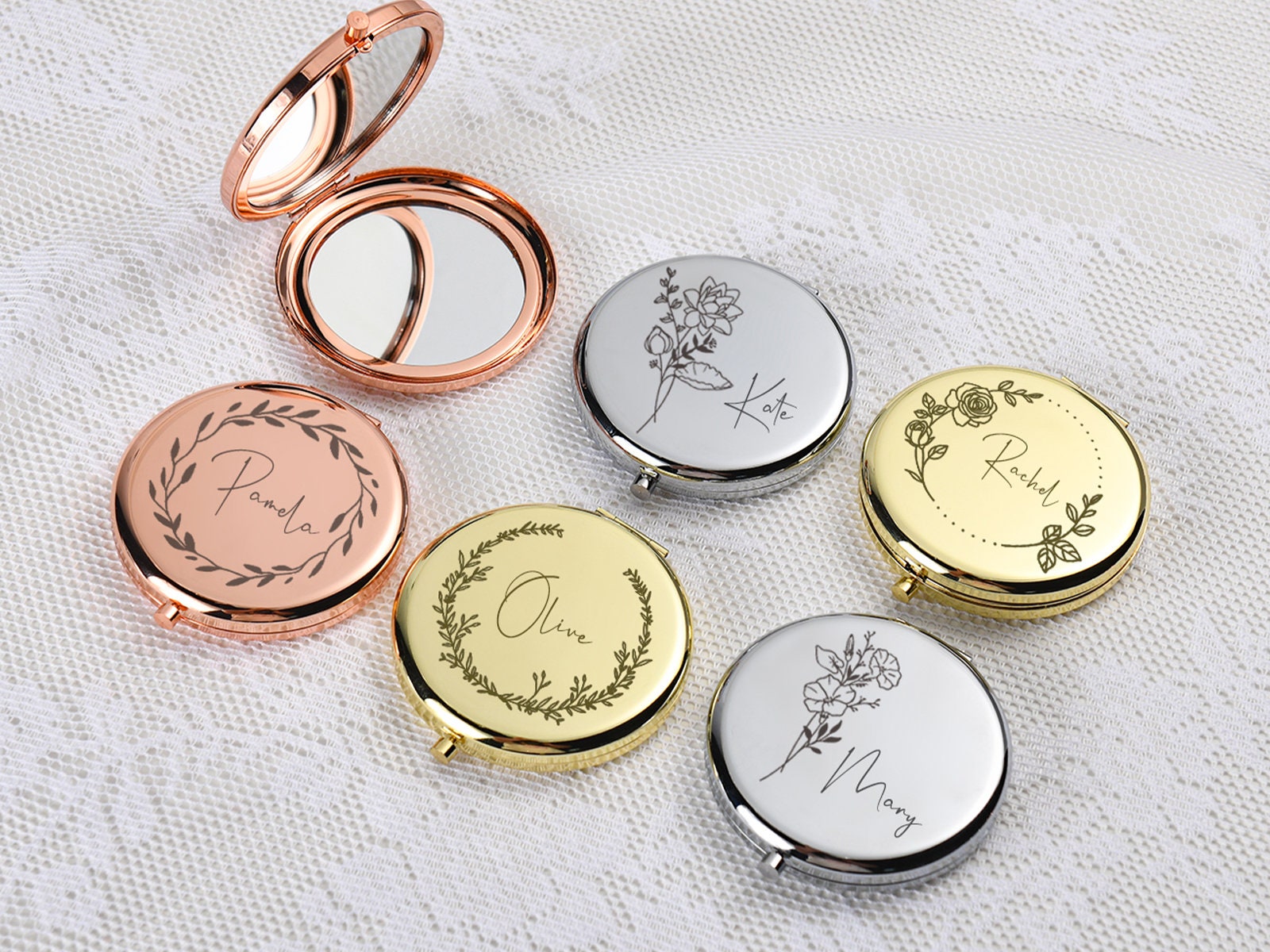 Engraved Compact Mirror,custom Pocket Mirror,personalized Gold ...