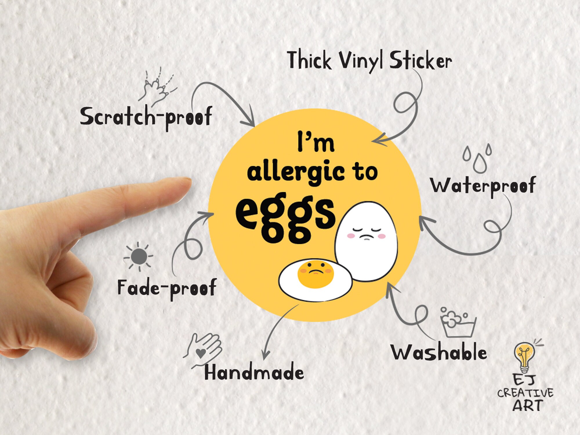 Allergy Stickers, Eggs, Waterproof Stickers, Allergy Warning, Food ...