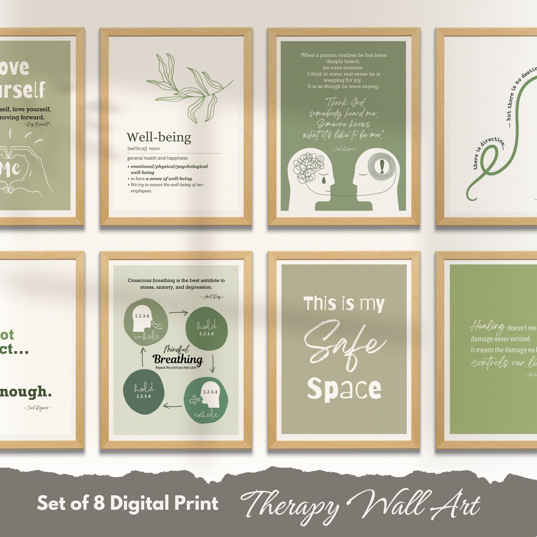 Therapist Office Art Decor, Set of 8 Psychologist Bundle, Well-being ...