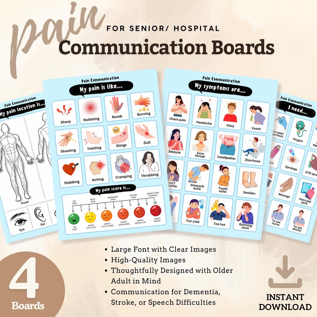 Pain Communication Board for Seniors: Dementia, Stroke, Aphasia ...