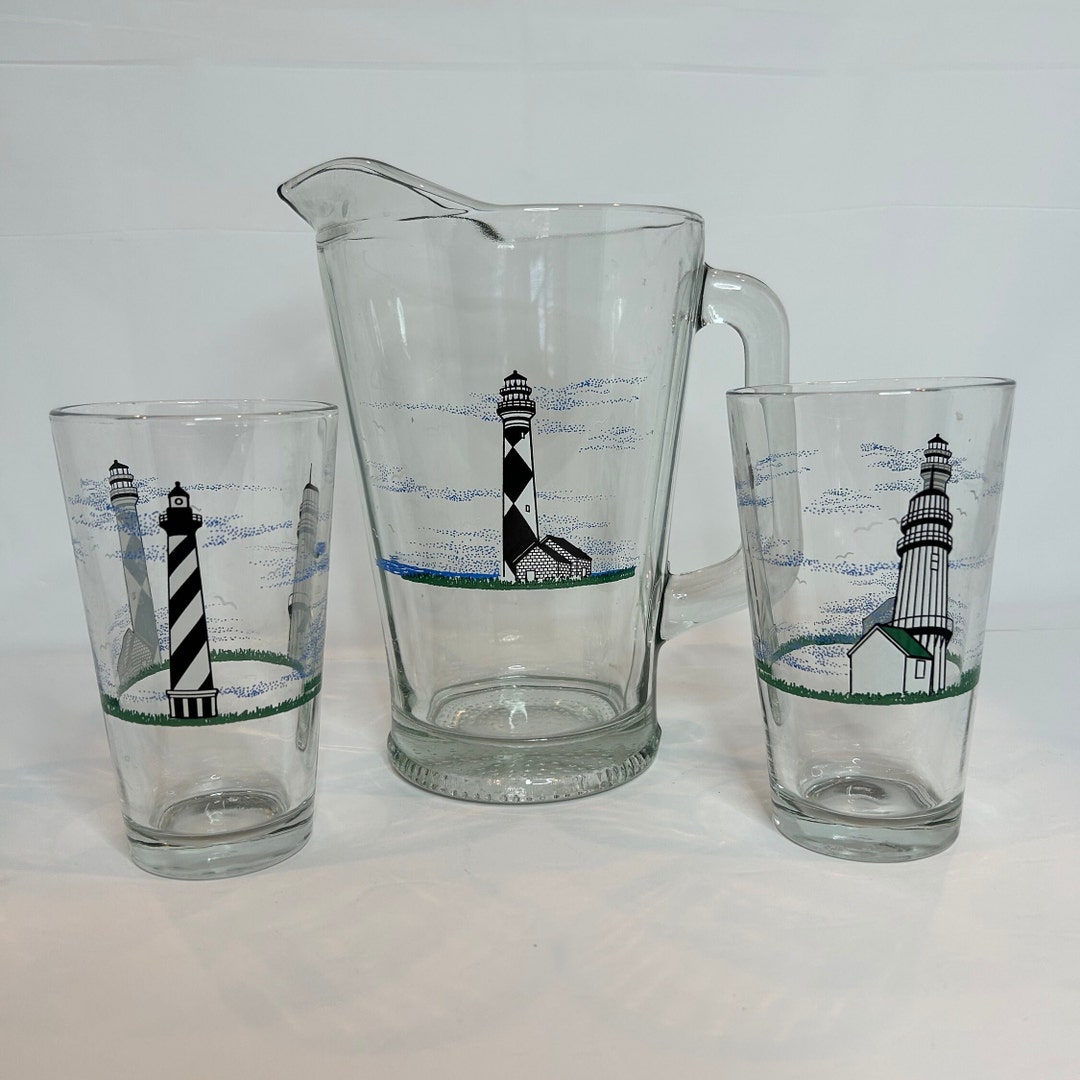 Vintage Libbey Lighthouse Pitcher and Pint Glasses - Etsy