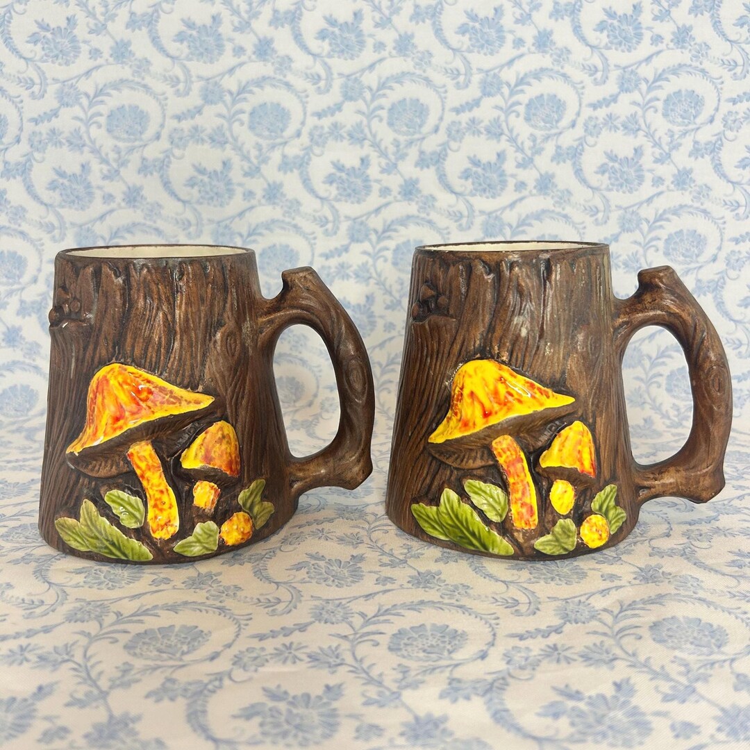 Vintage Treasure Craft Tree Stump Mushroom Mug Set - Etsy