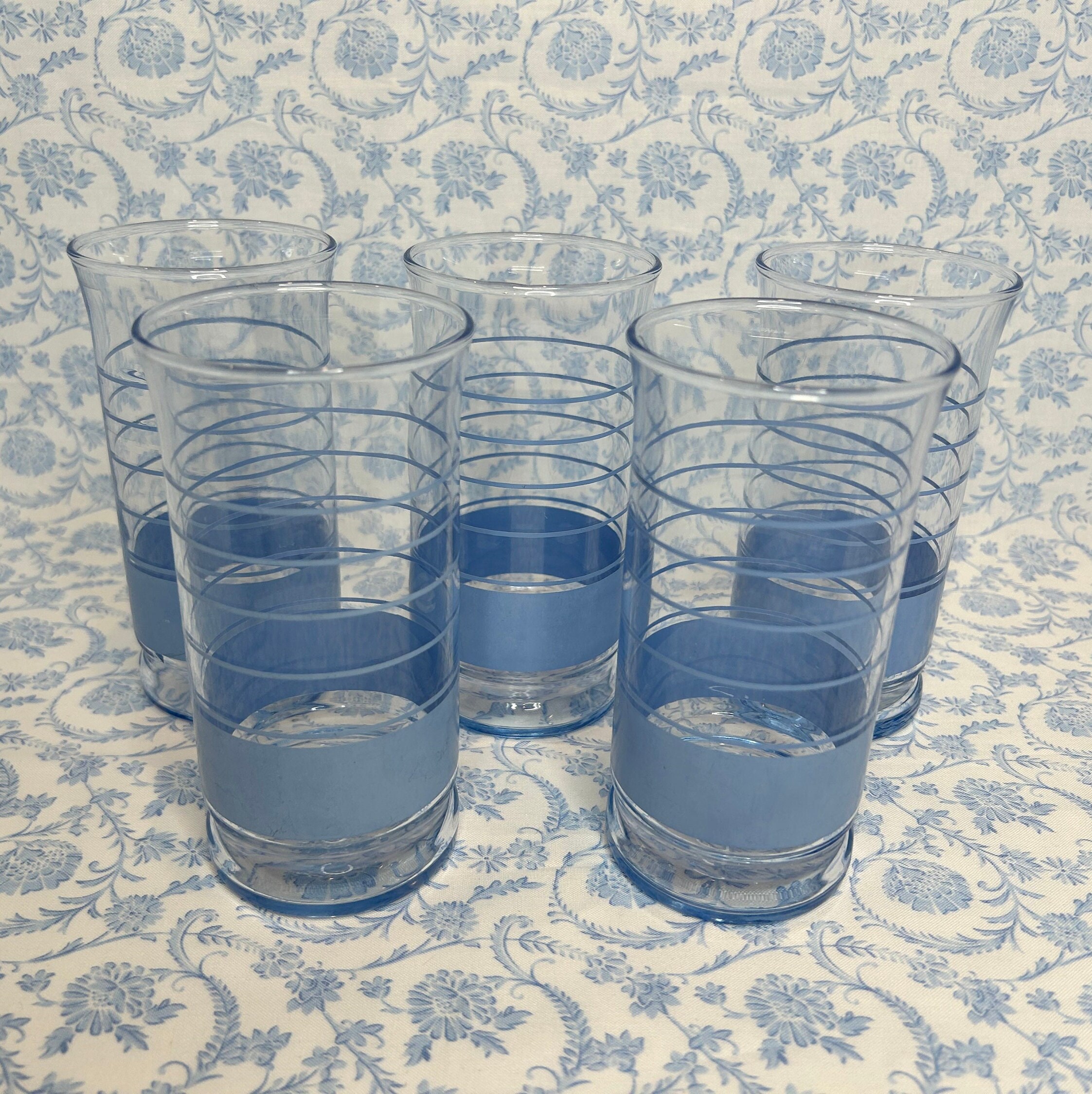 Vintage Libbey Blue Striped Glasses - Etsy