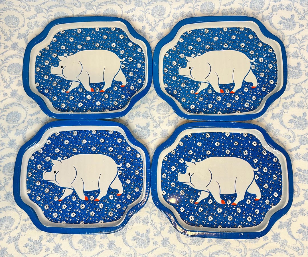 Vintage Blue Farmhouse Pig Tray Set - Etsy