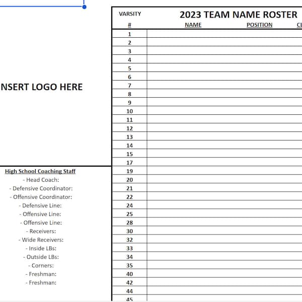 Baseball Team Roster Template - Etsy