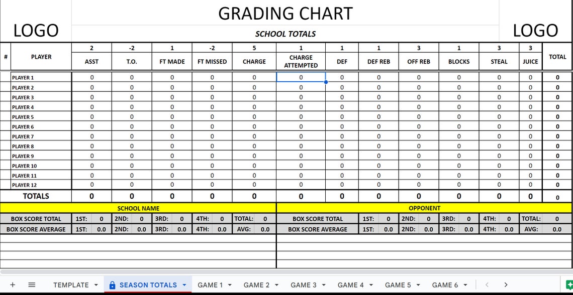 Basketball Grading Sheet for Season - Etsy
