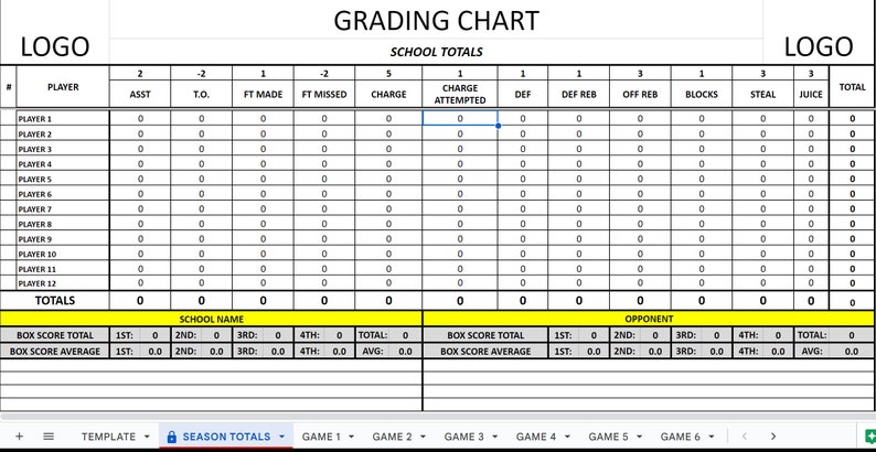 Basketball Grading Sheet for Season - Etsy