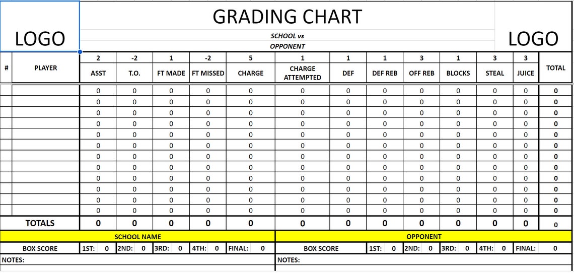 Basketball Grading Sheet for Season - Etsy
