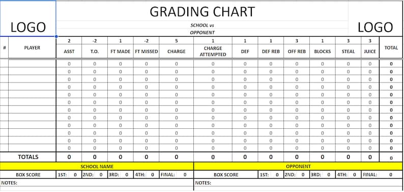 Basketball Grading Sheet for Season - Etsy